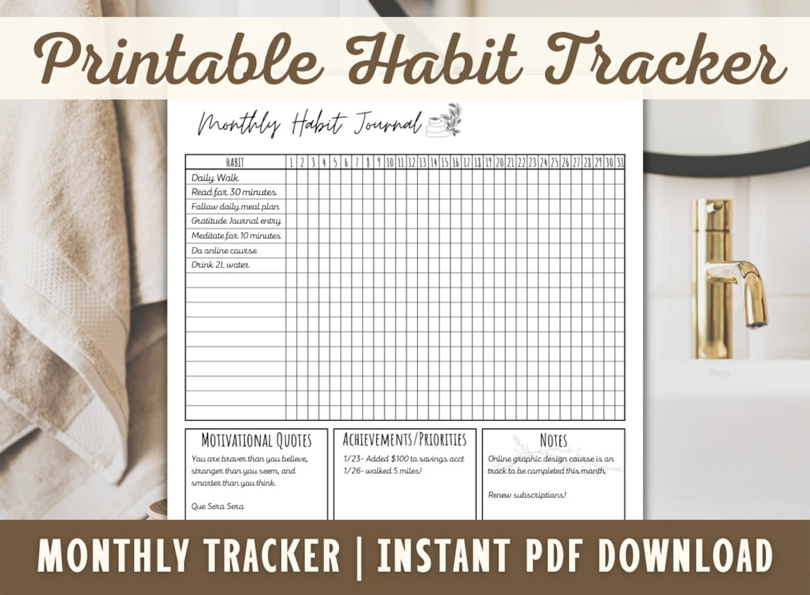 Habit Tracker Journal, Habit Tracker Printable, Daily Habit Tracker ...
