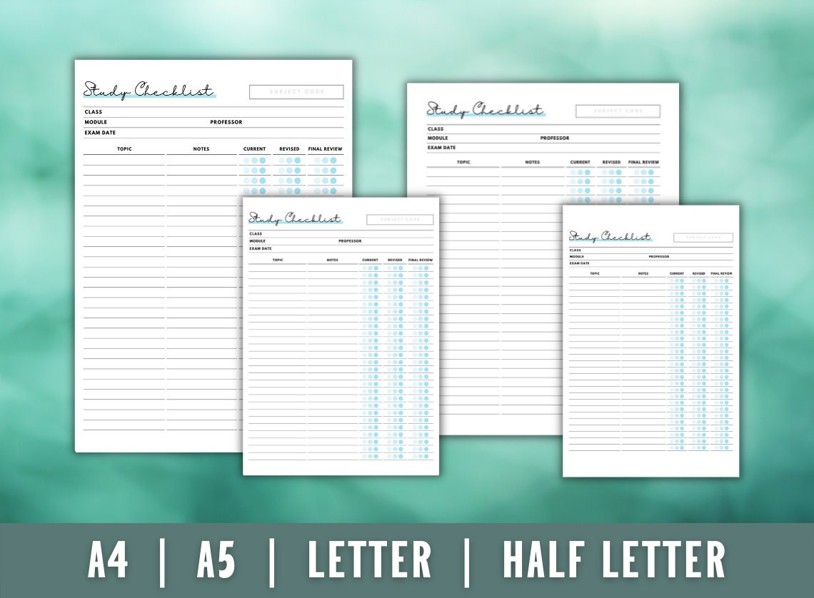 Study Checklist - Exam Study Prep Printable - Revision Tracker - PDF ...