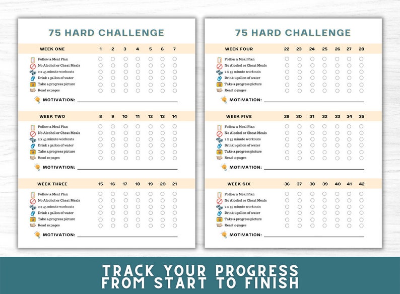 75 Hard Printable Tracker, 75 Hard Printable Planner, 75 Hard Challenge ...