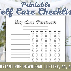 Self Care Checklist Printable - PDF - Routine Checklist - Habit Tracker ...