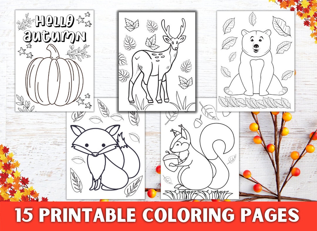 Fall Coloring Pages, Autumn Coloring Book for Kids, Thanksgiving, PDF ...