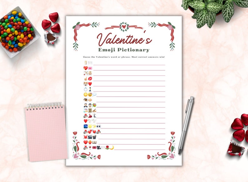 Valentine's Day Emoji Pictionary Game | Fun Valentine's Day Printable ...