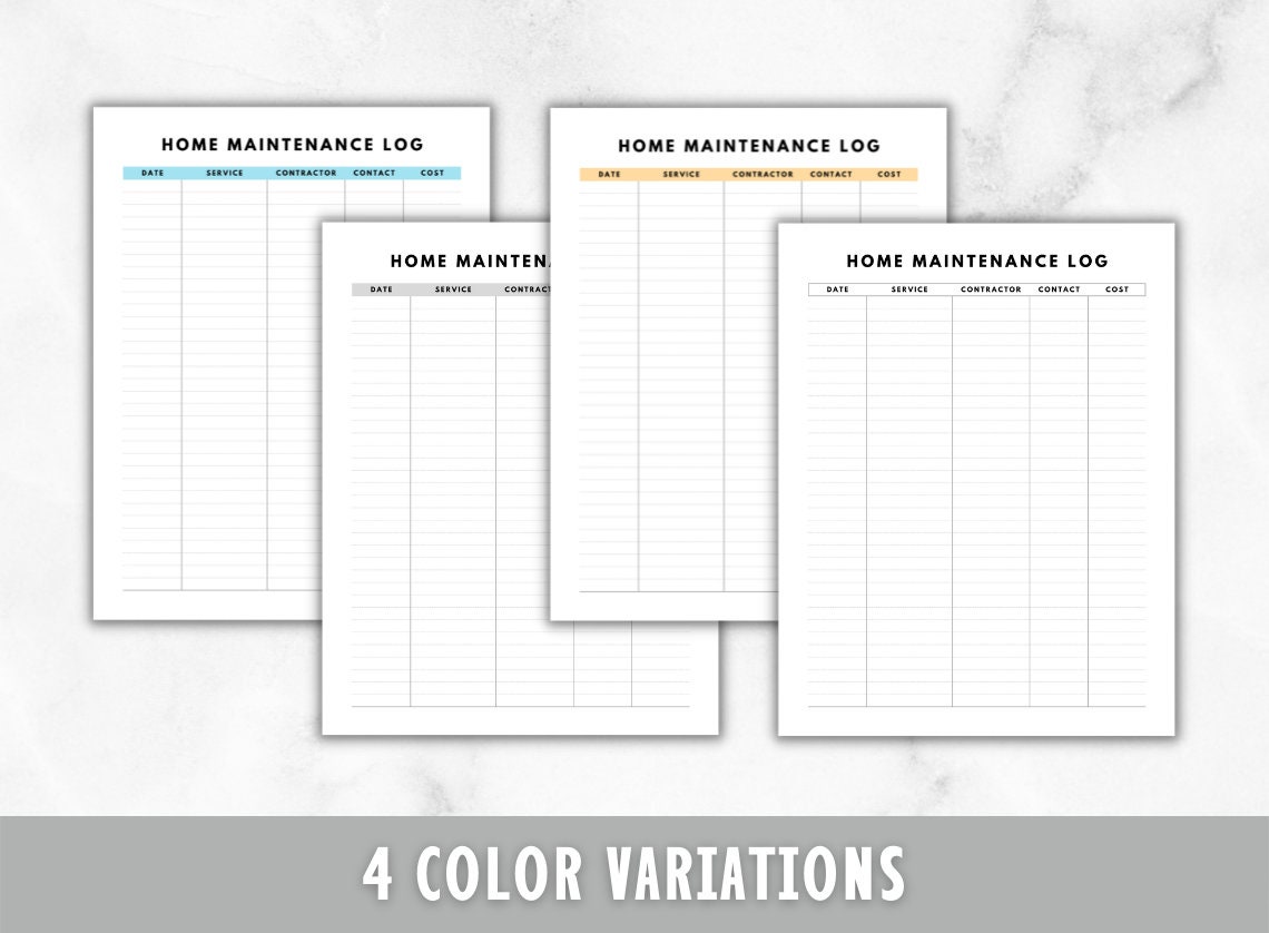 Home Maintenance Tracker Printable - House Repairs Log - Home Repairs ...