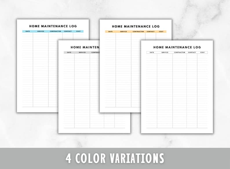 Home Maintenance Tracker Printable - House Repairs Log - Home Repairs ...