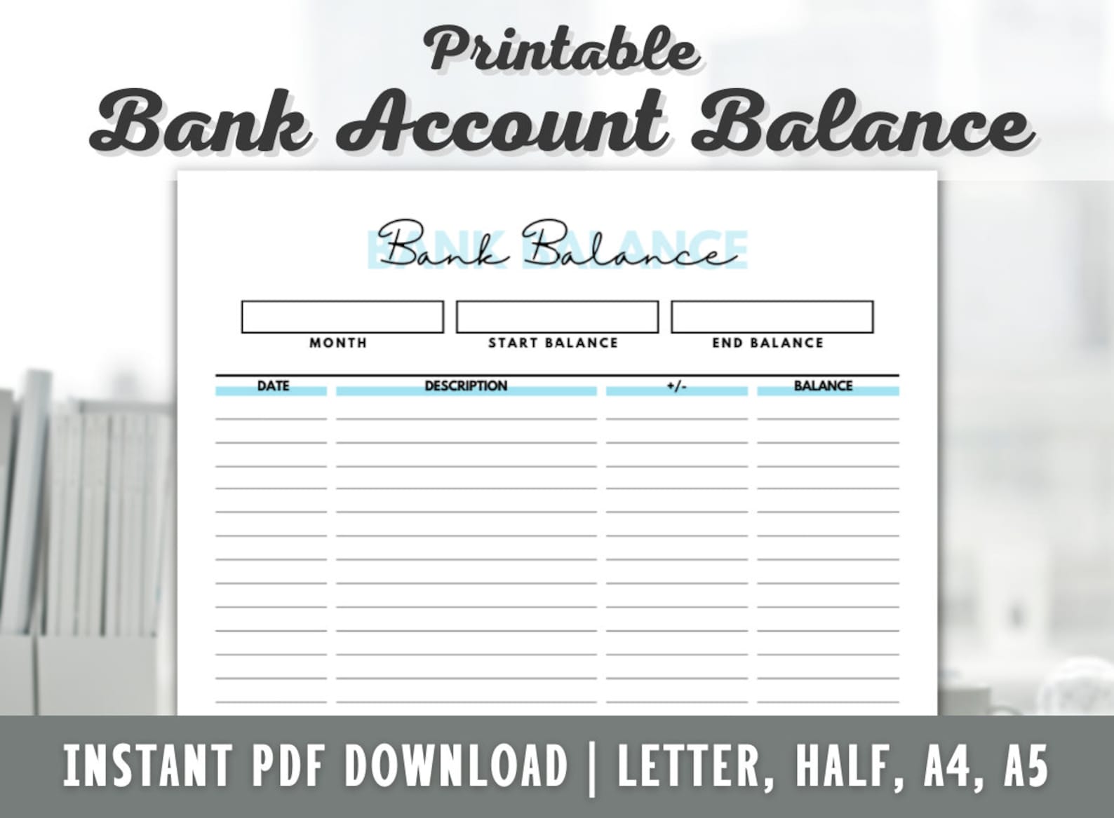 Bank Balance Printable - Bank Account Log - Savings Account ...