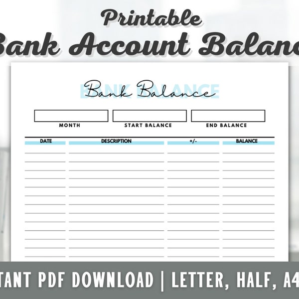 Bank Account Balance Tracker - Etsy