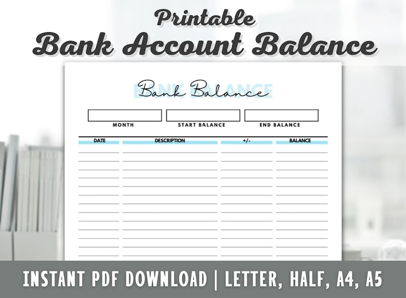 Bank Balance Printable - Bank Account Log - Savings Account ...