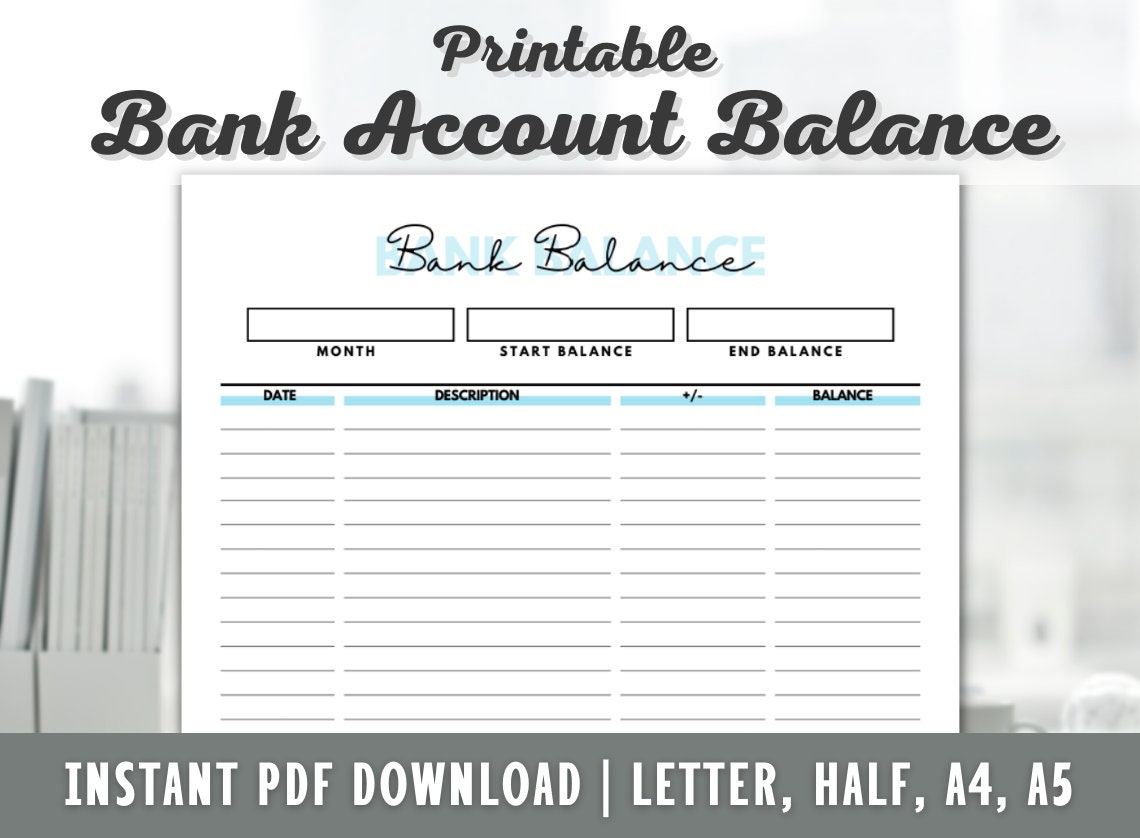 Bank Balance Printable - Bank Account Log - Savings Account ...