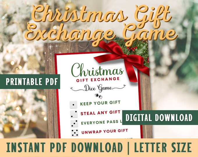 Christmas Gift Exchange Dice Game, Printable Holiday Activity ...