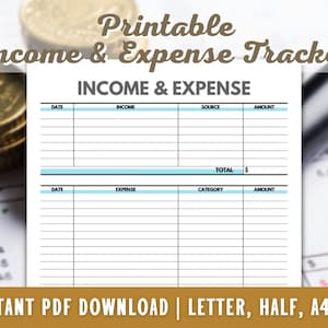Income and Expense Tracker Printable - One Page - Minimal Financial Log ...