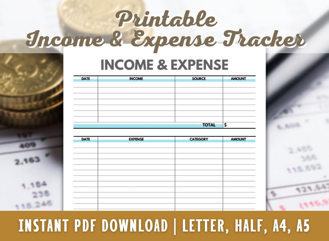 Income and Expense Tracker Printable - One Page - Minimal Financial Log ...