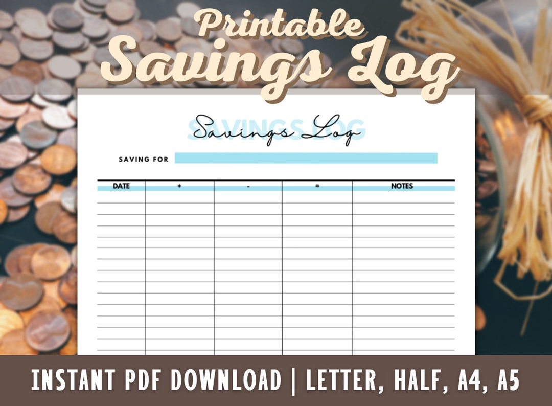 Savings Log Printable - Savings Tracker - Savings Goal - Savings Sheet ...