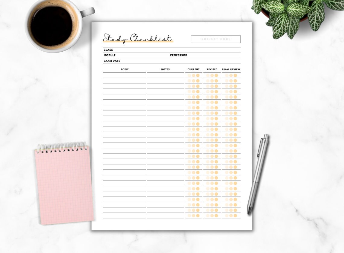 Study Checklist - Exam Study Prep Printable - Revision Tracker - PDF ...