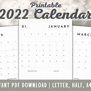2022 Calendar Printable - Minimal Calendar - Year Planner - Year ...