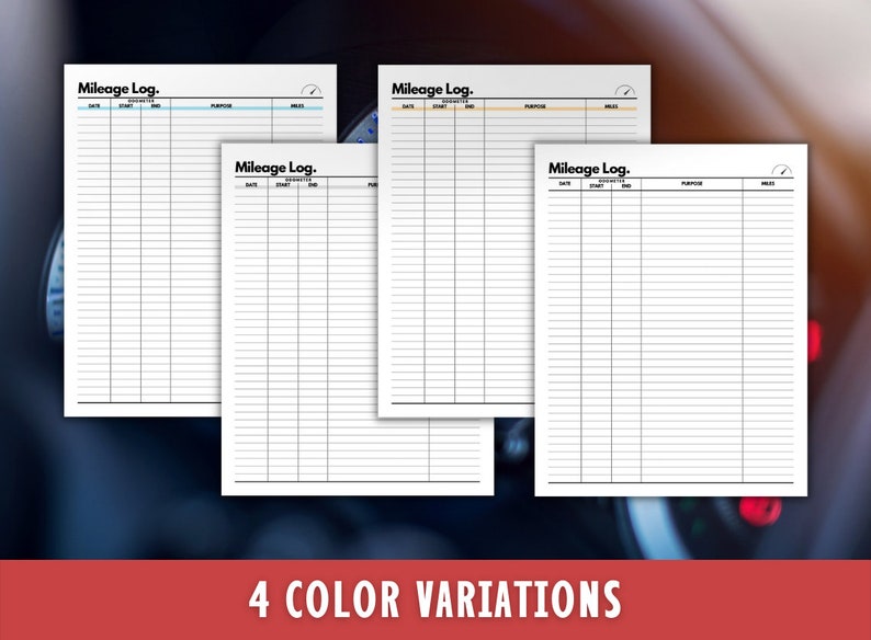 Mileage Log Printable - Vehicle Miles Travelled Tracker - Mileage ...