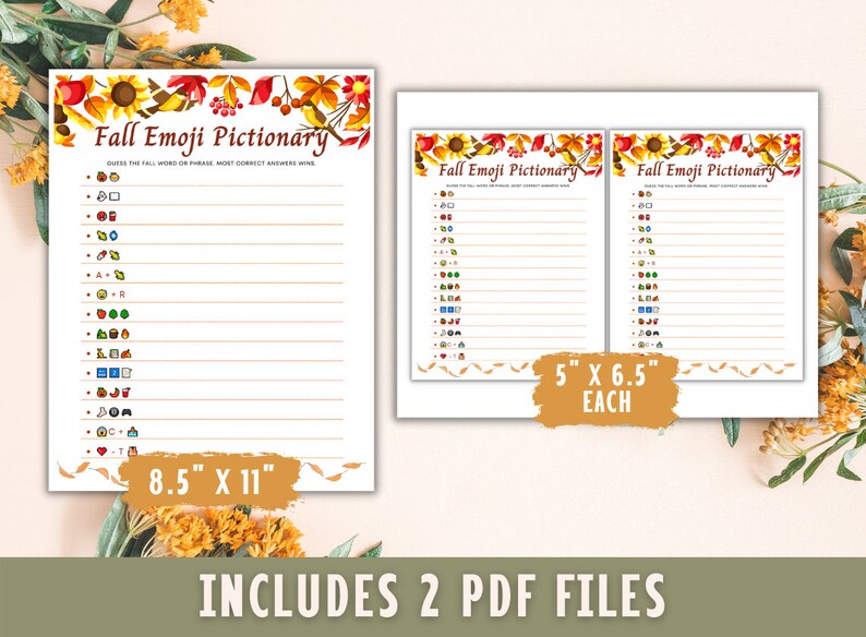 Fall Emoji Pictionary Game, Fall Time Activities for Adults & Kids ...