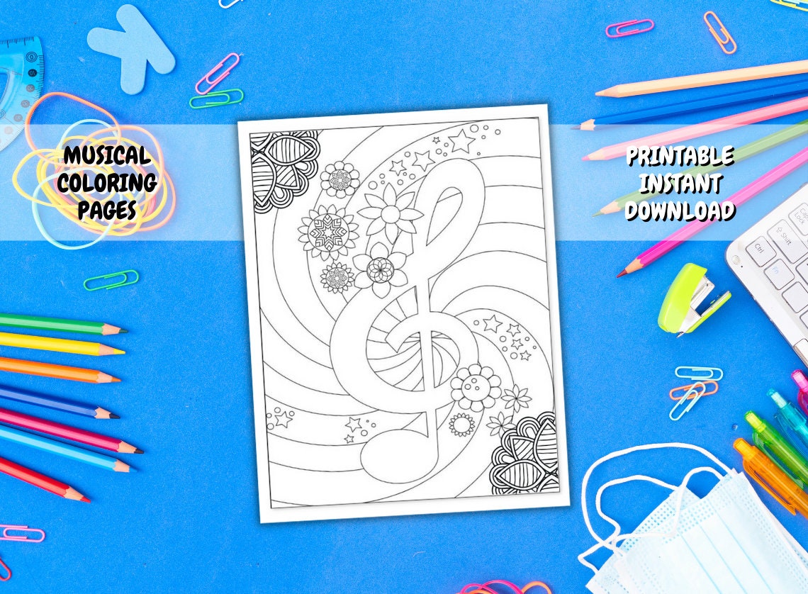 Music Coloring Pages for Adults, Young Adults, Teen, 5 Printable ...