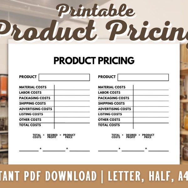 Product Pricing Worksheet Small Business - Etsy