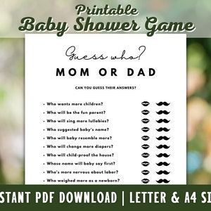 Which Parent Baby Shower Game, Guess Who, Mom or Dad, Mommy or Daddy ...