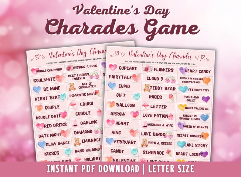 Valentine's Day Charades Game | Valentine's Day Guesstures | Valentine ...