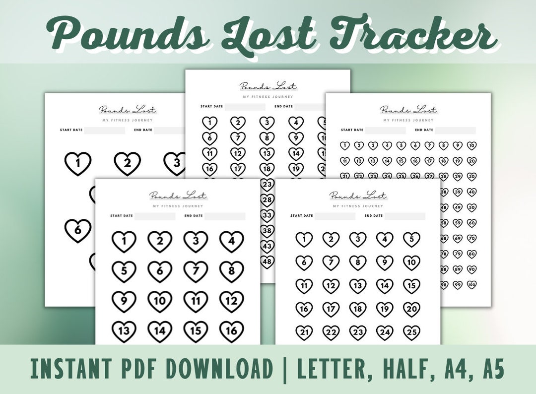 Pounds Lost Trackers - Weight Loss Tracker - Weight Counter Heart ...