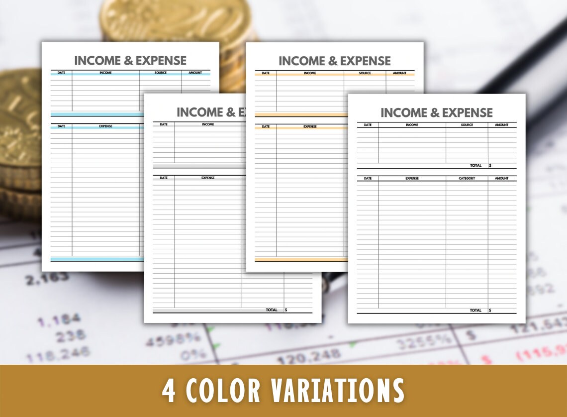 Income and Expense Tracker Printable - One Page - Minimal Financial Log ...