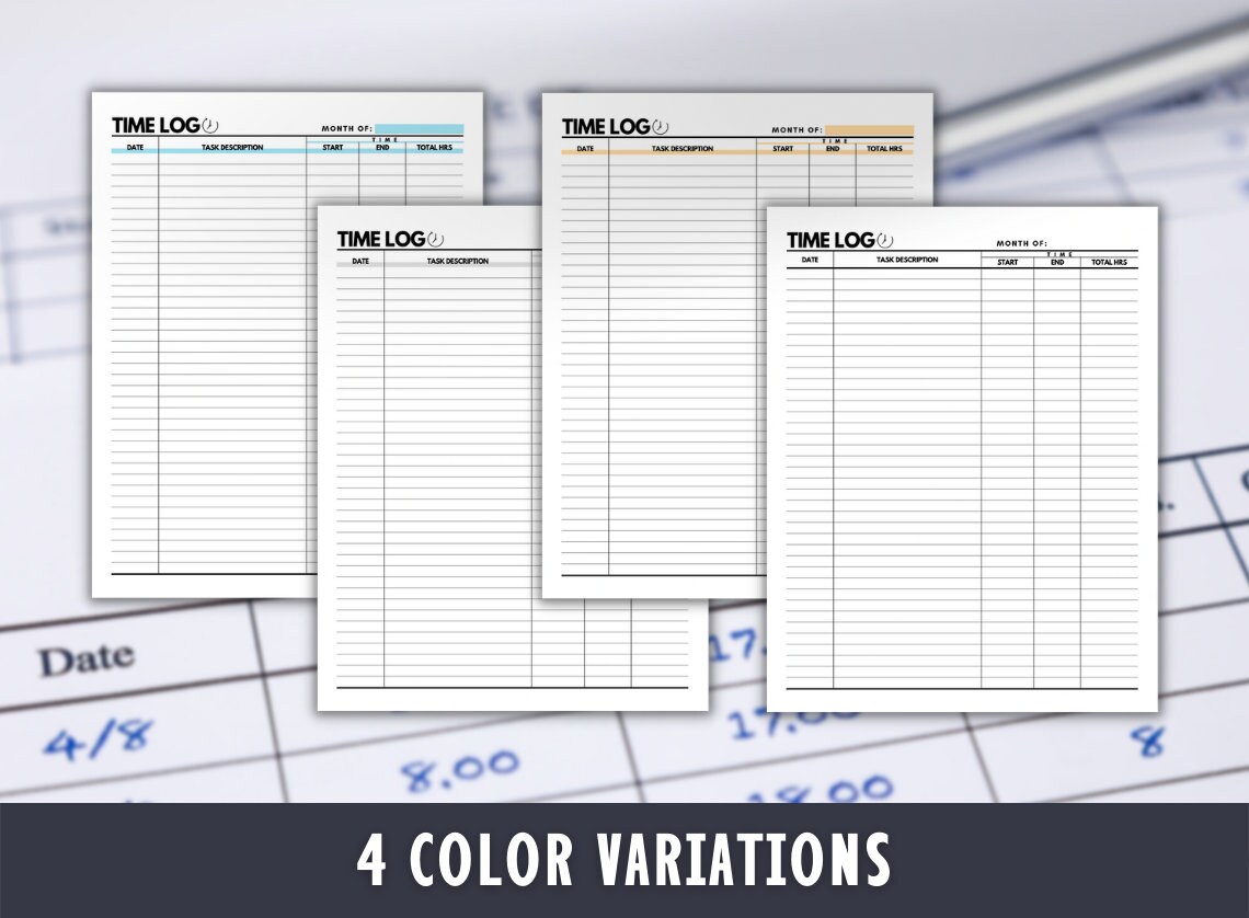 Time Log Printable - Task Tracker - Timesheet Printable - Project Time ...