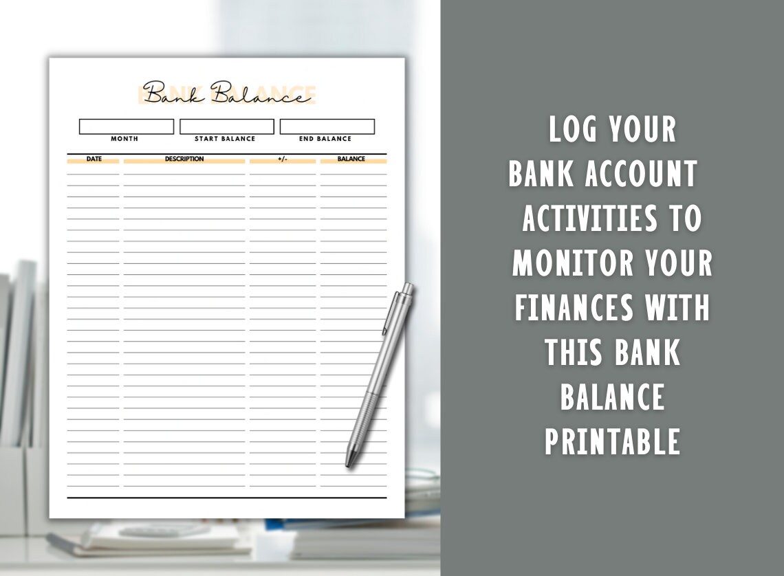 Bank Balance Printable - Bank Account Log - Savings Account ...