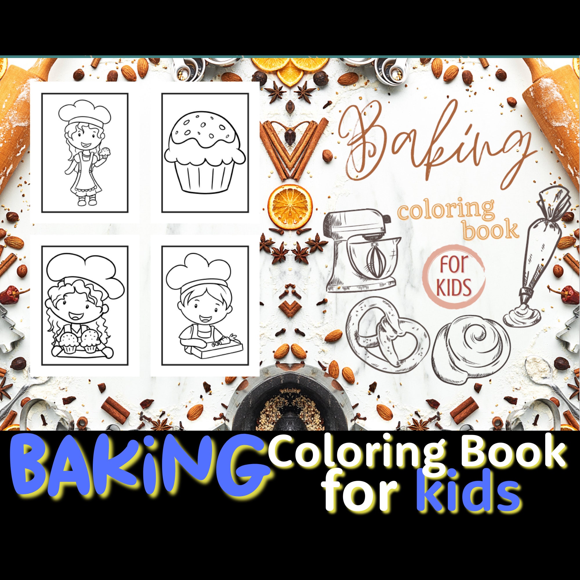 Baking Coloring Book Pages for Kids - 30 Drawings - Printable Digital ...