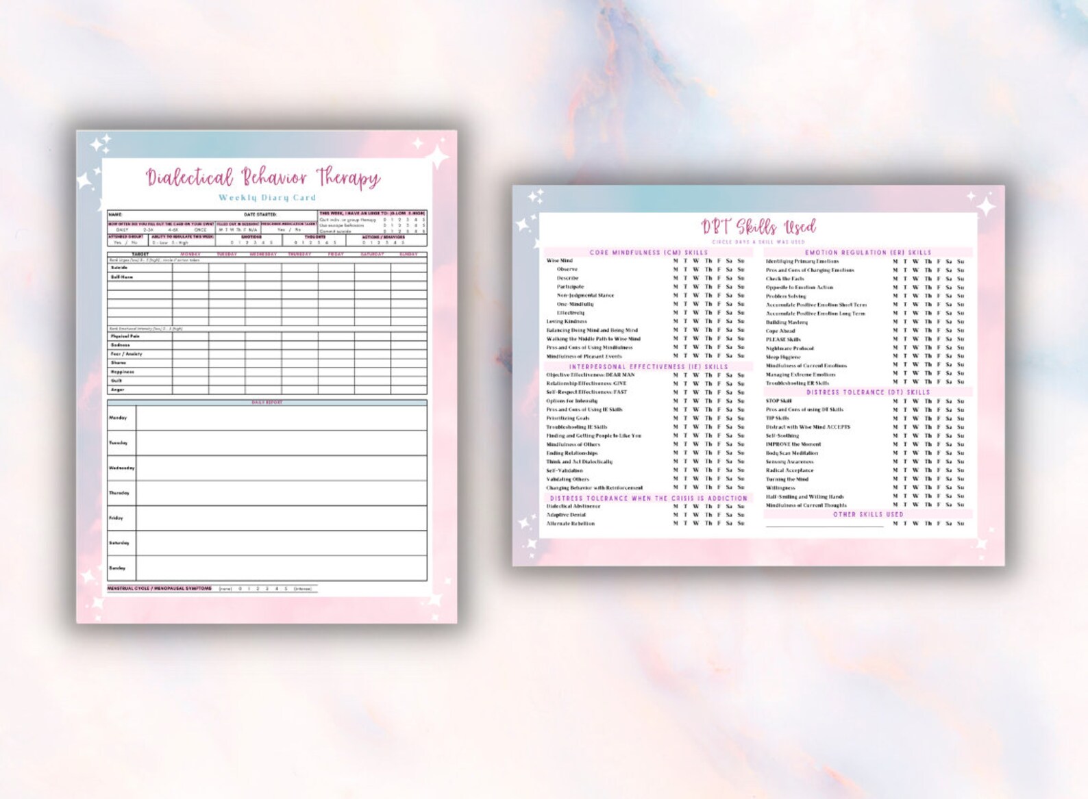 DBT Diary Cards Printable for Adults, Tracker, Reference, Dialectical ...