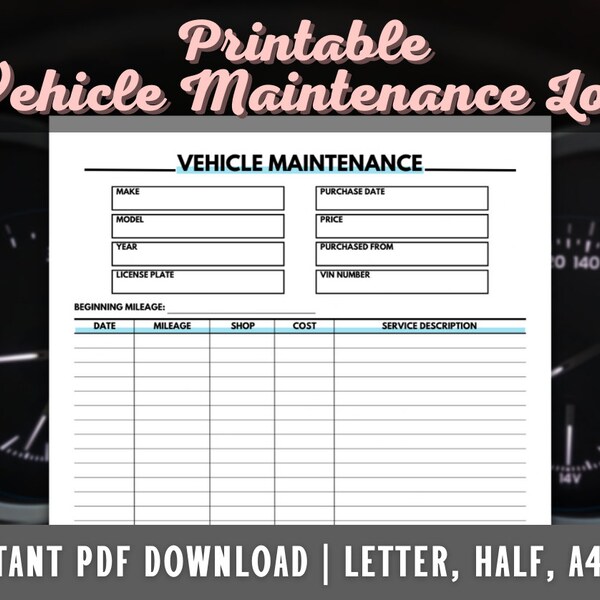 Vehicle Maintenance Tracker Printable - Etsy