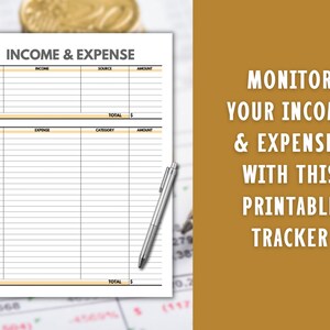 Income and Expense Tracker Printable - One Page - Minimal Financial Log ...
