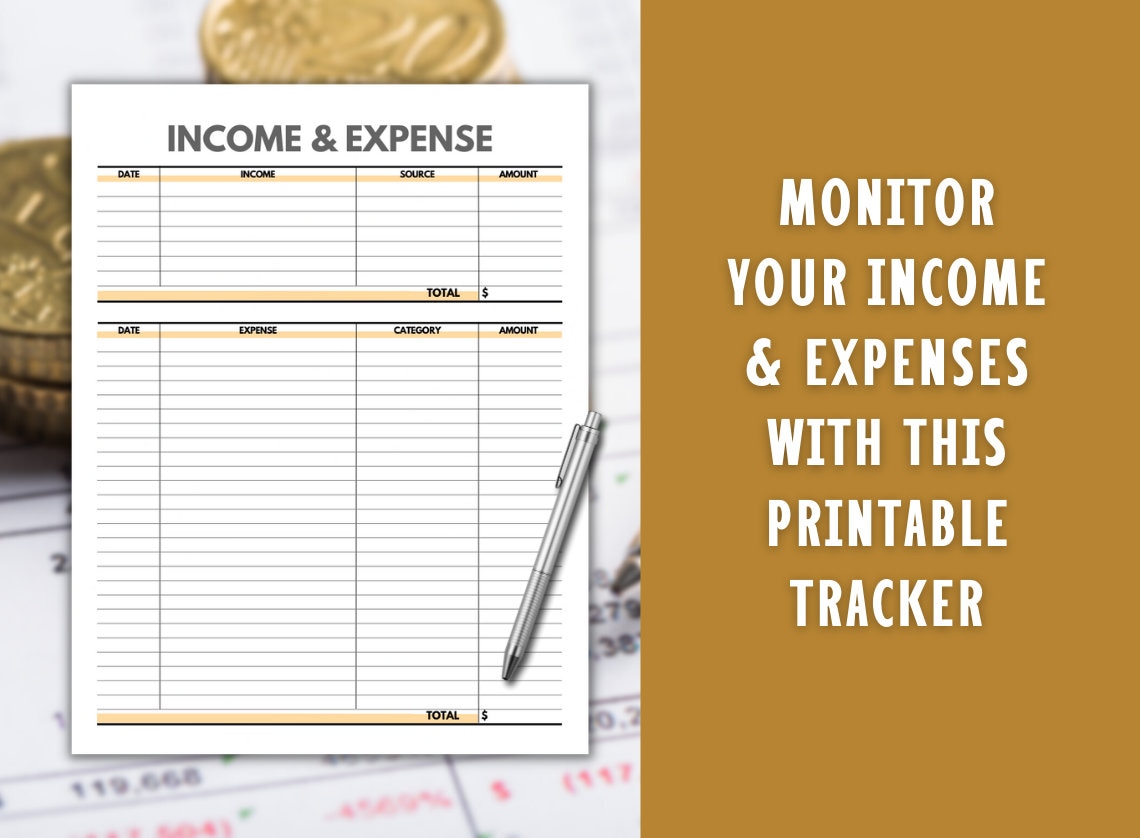 Income and Expense Tracker Printable - One Page - Minimal Financial Log ...