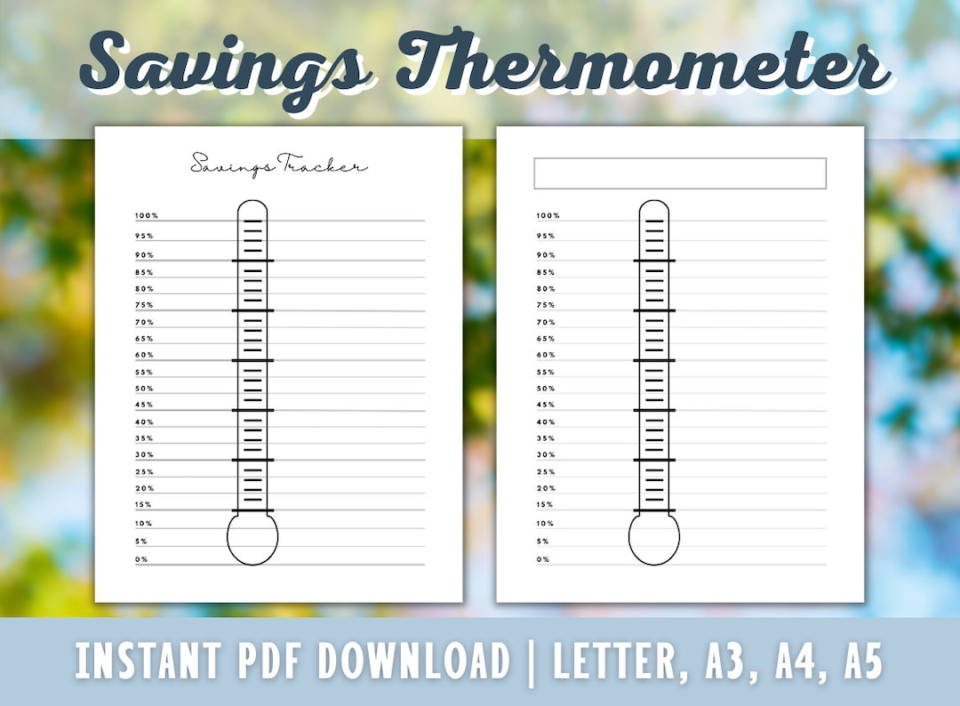 Savings Tracker - Thermometer Savings Tracker - Goal Tracker ...