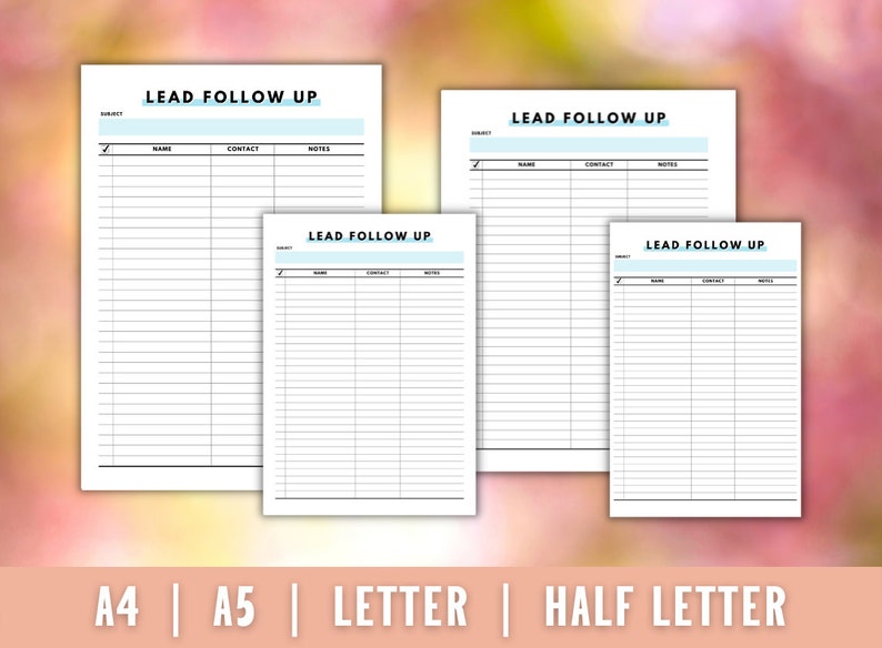 Leads Follow Ups List Printable - Leads Tracker Printable - Business ...