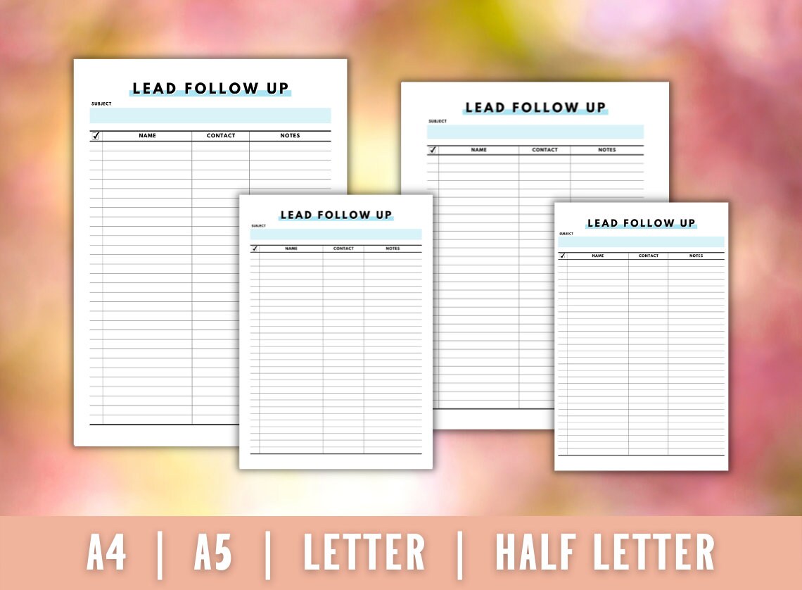 Leads Follow Ups List Printable - Leads Tracker Printable - Business ...