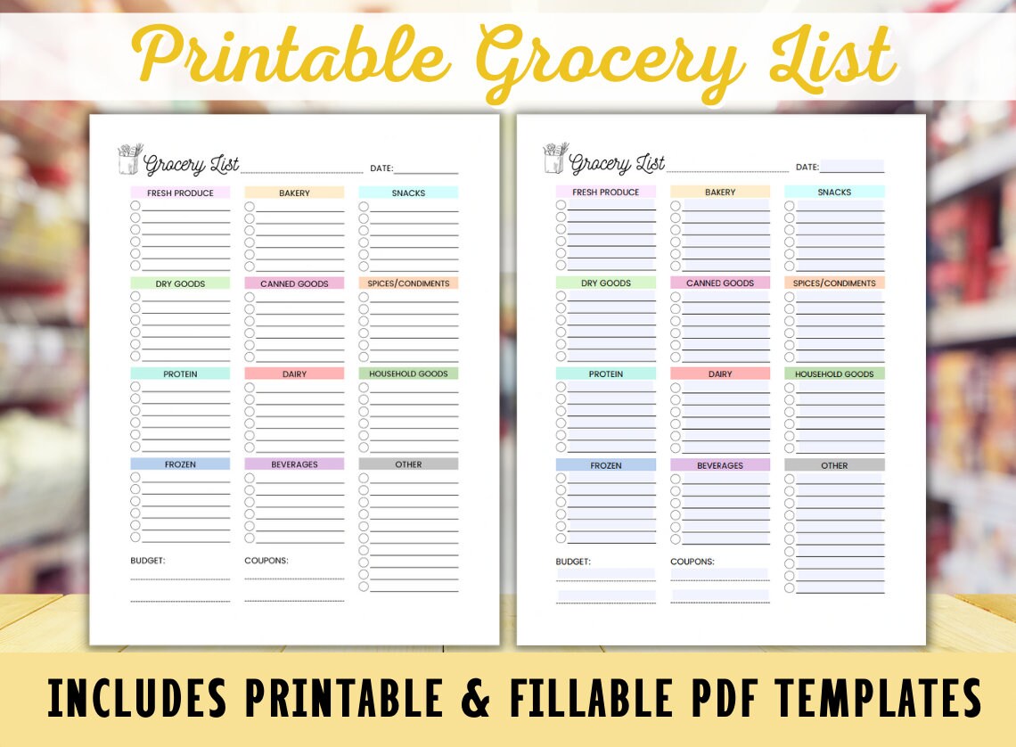 Grocery Checklist, Printable Grocery List, Grocery List Template ...