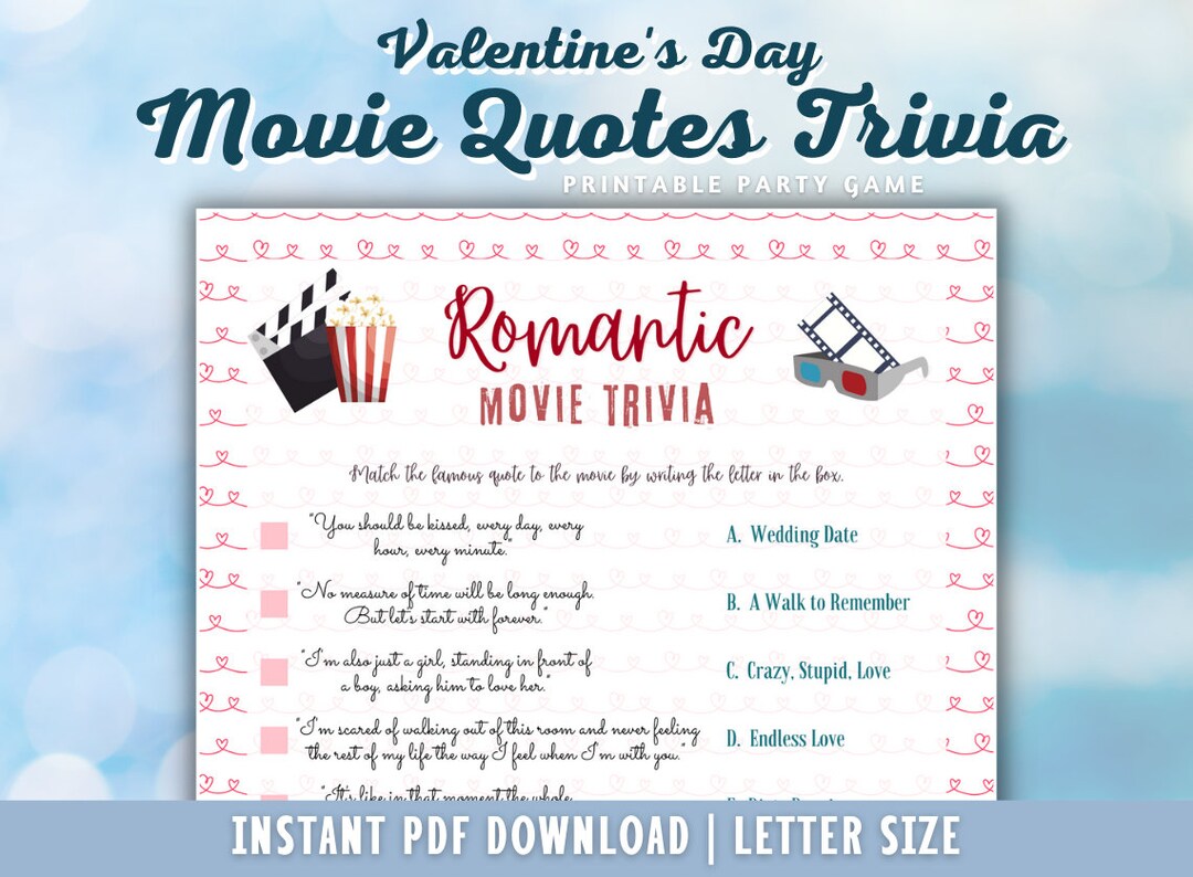 Valentine's Day Romantic Movie Quotes Trivia Game | Fun Valentine's Day ...