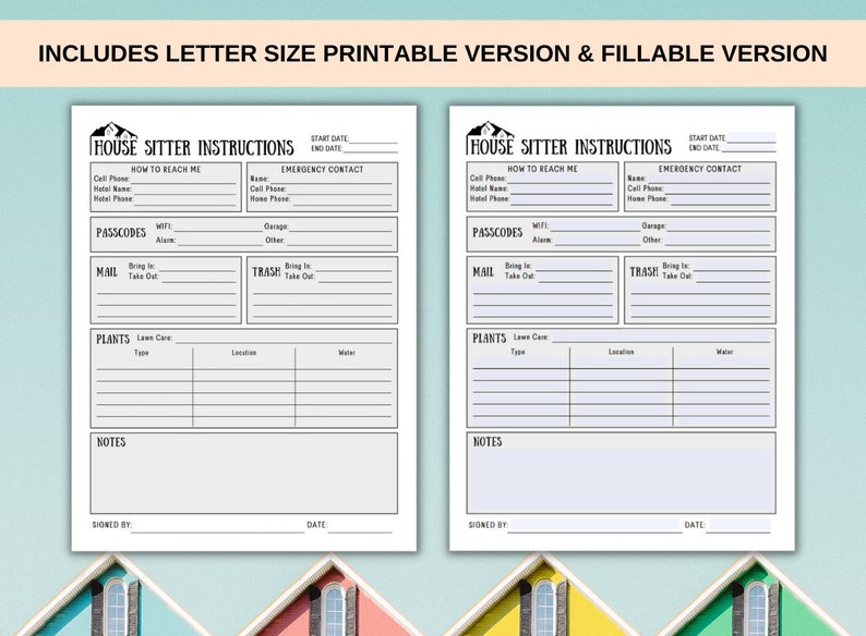 House Sitter Instructions, House Sitting Checklist, House Sitter Info ...
