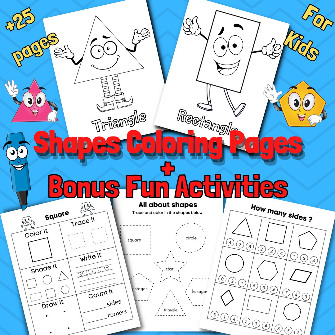 Shapes Coloring Pages and Activities - 23 Drawings - Printable Digital ...
