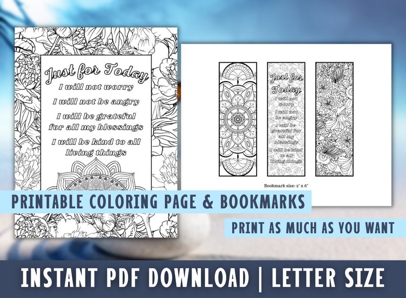 Just for Today Coloring Page and Bookmark Bundle, Printable Reiki ...