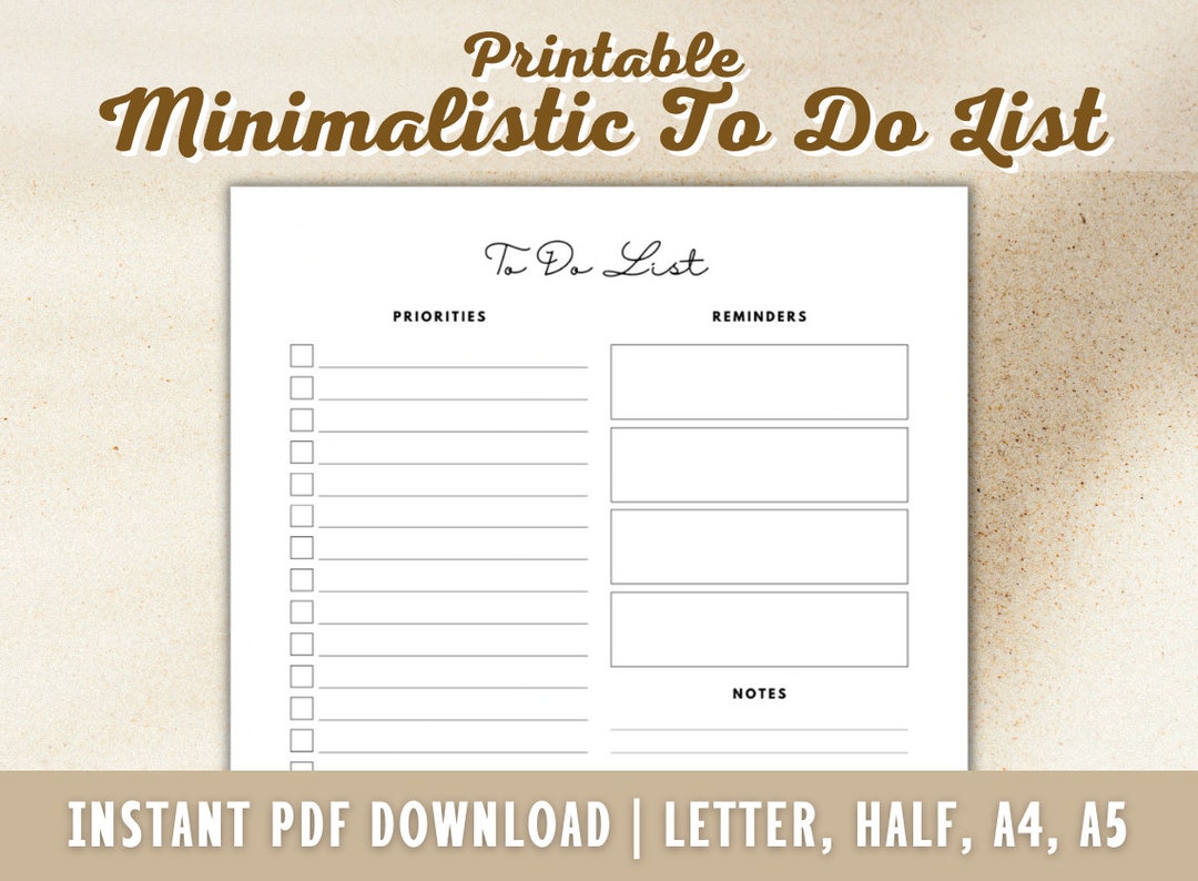 Minimalistic to Do List Printable- Daily to Do List - Task Checklist ...
