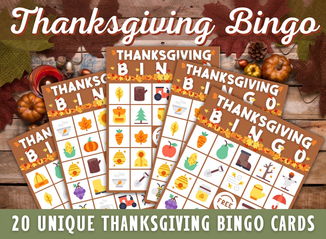 Thanksgiving Bingo Game, Printable Bingo With Thanksgiving Theme, 20 ...
