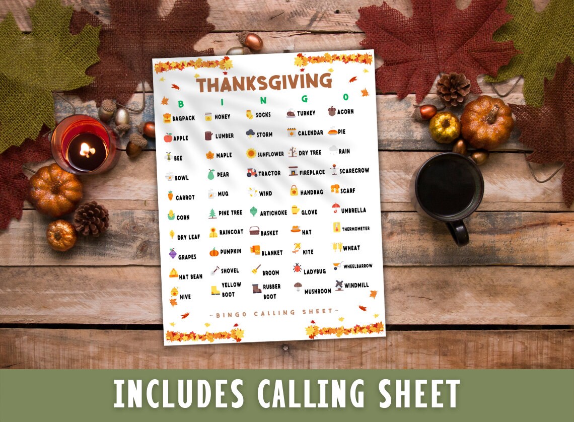 Thanksgiving Bingo Game, Printable Bingo With Thanksgiving Theme, 20 ...