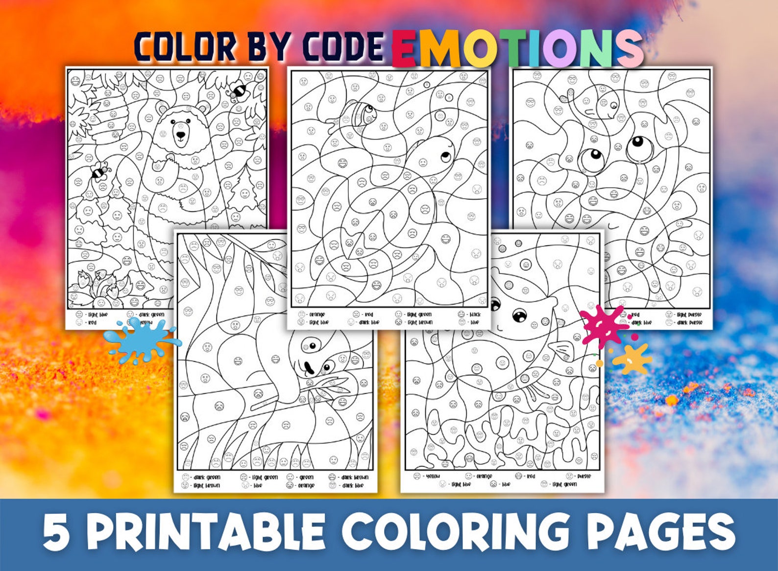Color by Code Emotions, Printable, Color by Emotion Coloring Pages - Etsy