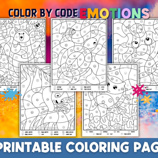 Color by Code Emotions, Printable, Color by Emotion Coloring Pages ...