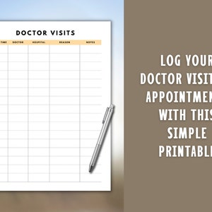 Doctors Visits Tracker Printable - Doctors Appointments Log - Medical ...