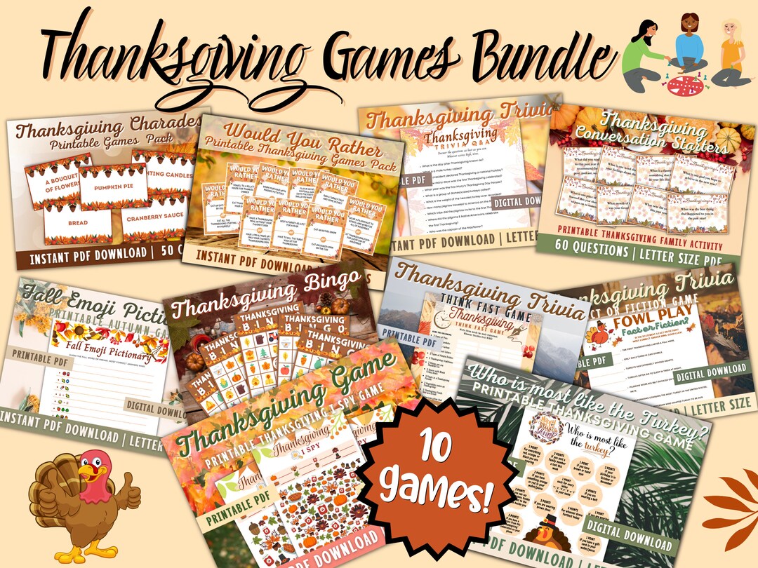 Thanksgiving Games Bundle, Mega Custom Printable Fall Games Pack, Bingo ...