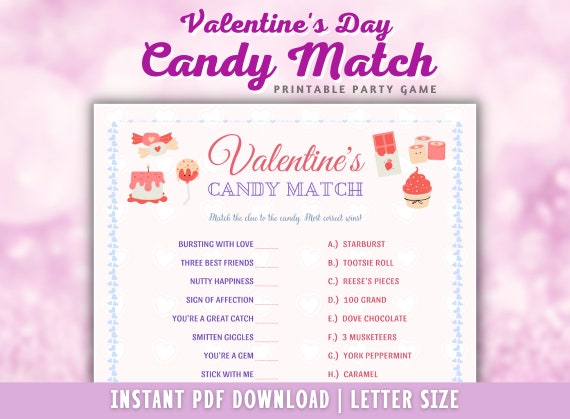 Valentine's Day Candy Match Game Fun Valentine's Day | Etsy