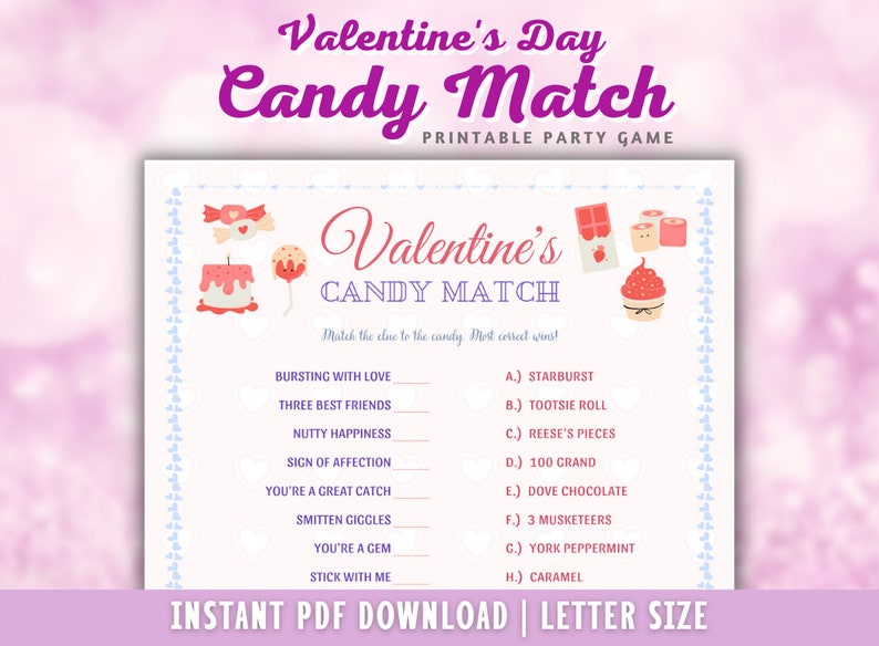 Valentine's Day Candy Match Game | Fun Valentine's Day Printable Games ...